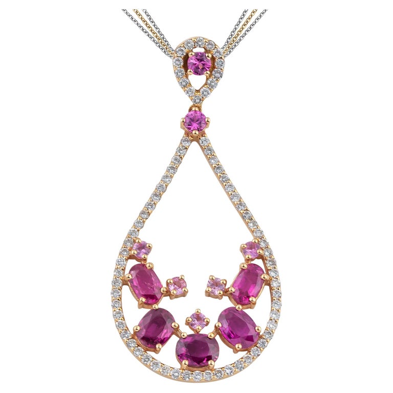 Oval Pink Sapphire Drop Shape Pendant Necklace in 18kt Rose Gold with ...