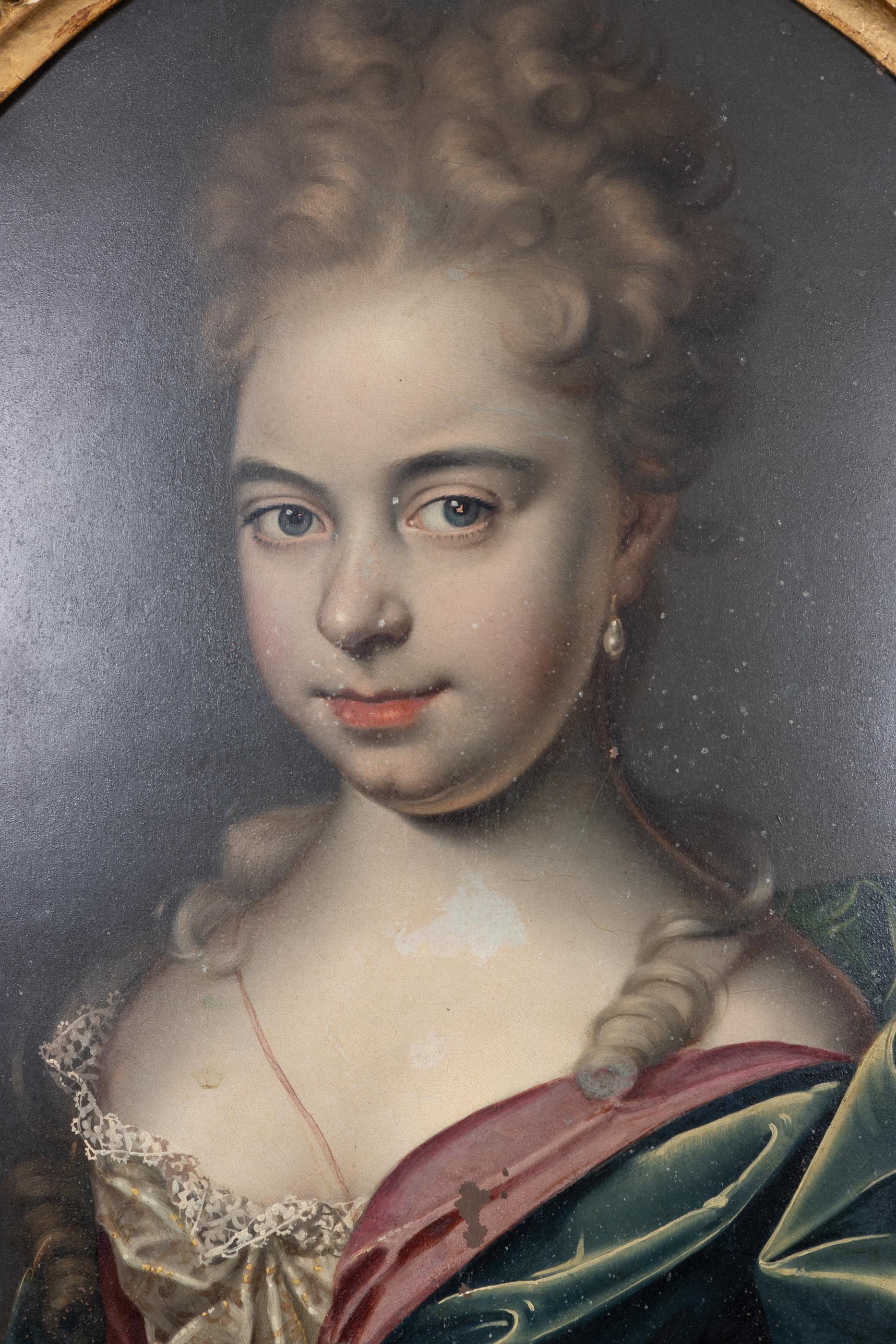 Oval Portrait of French 18th Century Lady, with Curled Hair, Painted on ...