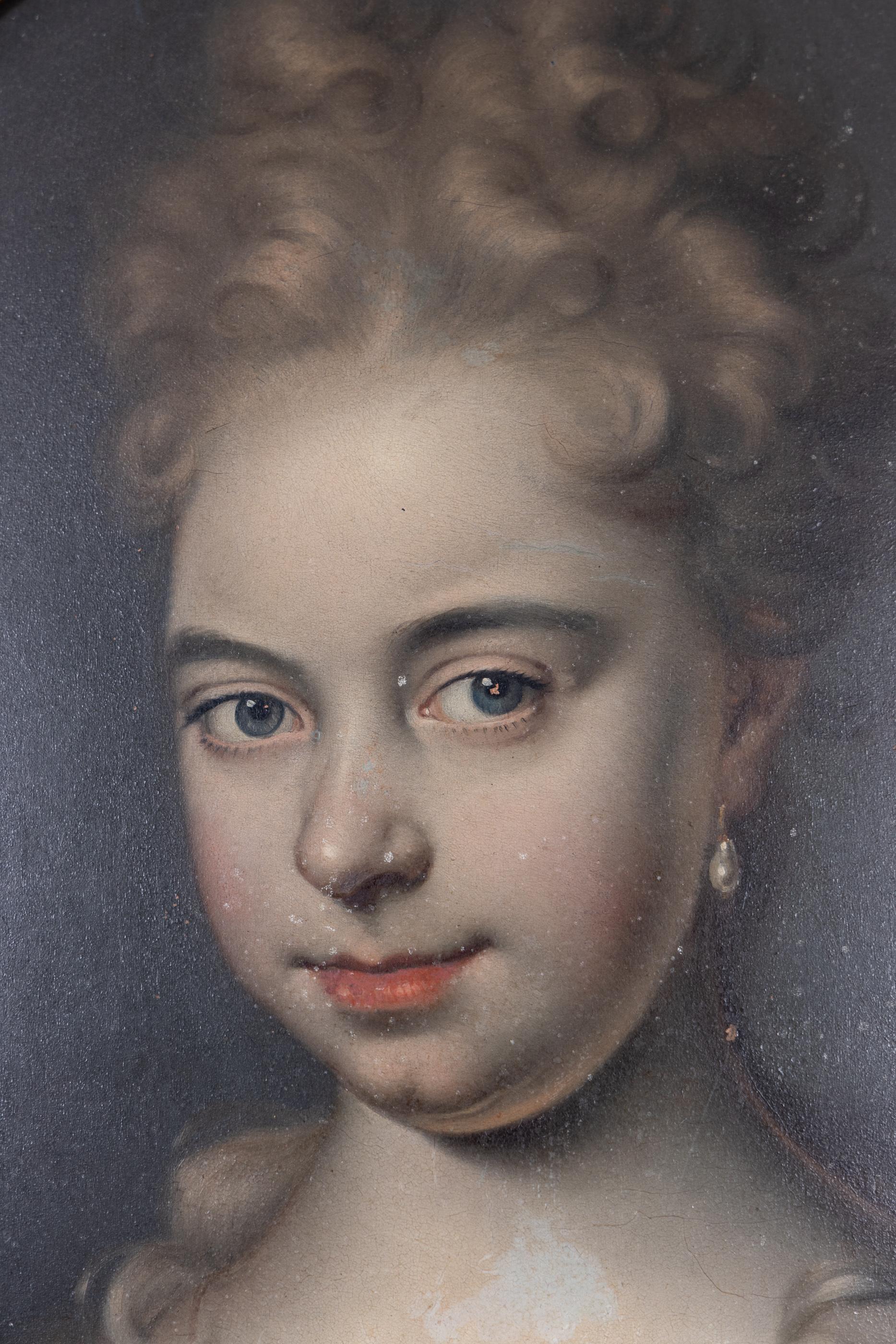 Oval Portrait of French 18th Century Lady, with Curled Hair, Painted on ...