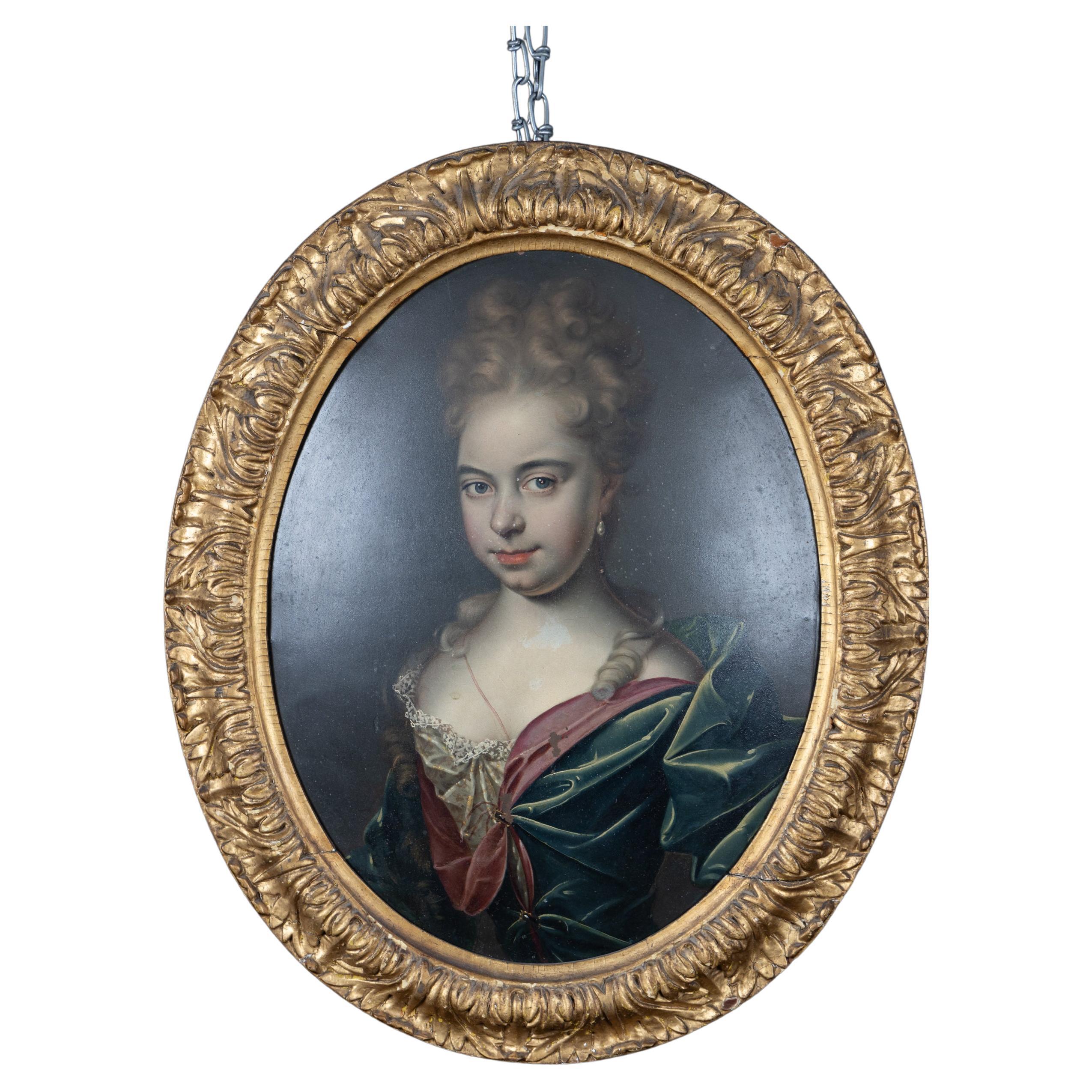 Oval Portrait of French 18th Century Lady, with Curled Hair, Painted on ...