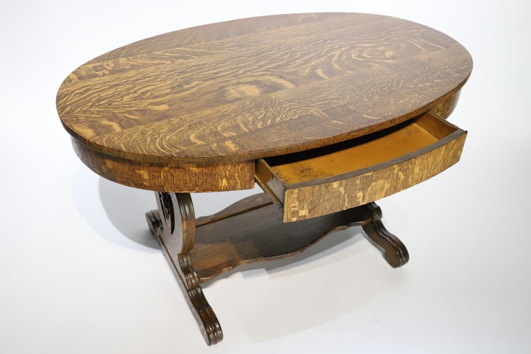 Oval Quarter Sawn Oak Library Table For Sale at 1stDibs