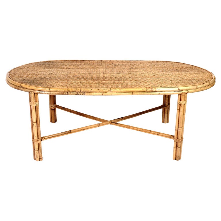 Oval Rattan Dining Table For Sale at 1stDibs