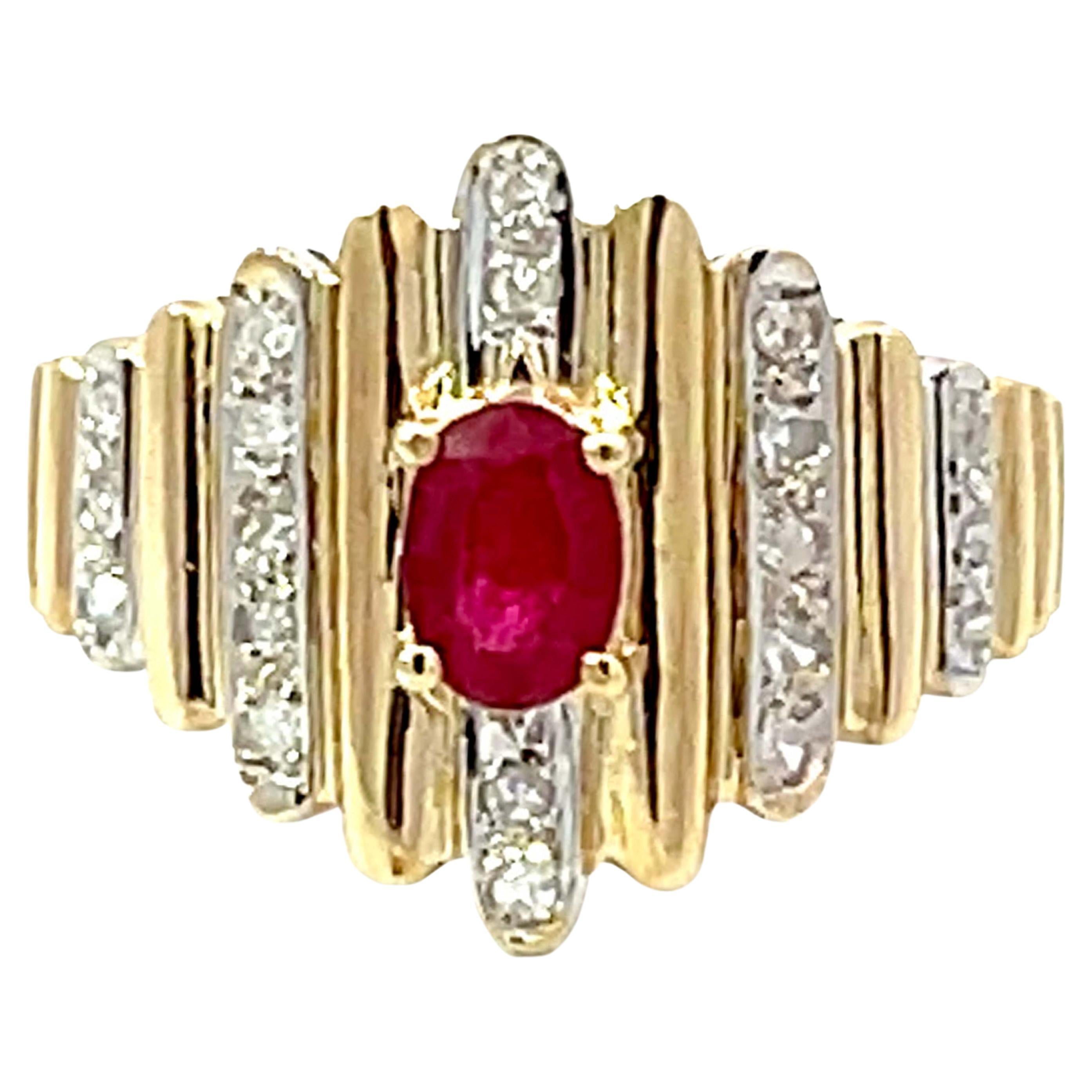 Multi Red Ruby and Diamond Band Ring in 14k Yellow Gold For Sale at 1stDibs
