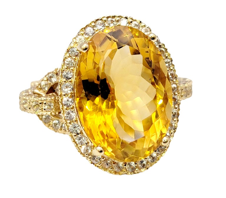 Oval Rocking Natural Citrine and White Sapphire Halo Yellow Gold ...