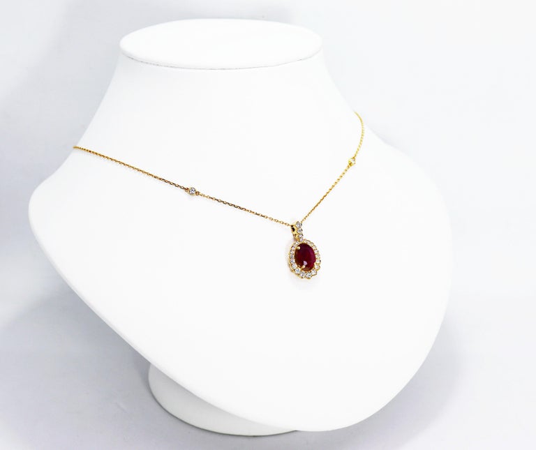 Oval Ruby and Diamond 18 Carat Gold Pendant Necklace For Sale at 1stDibs