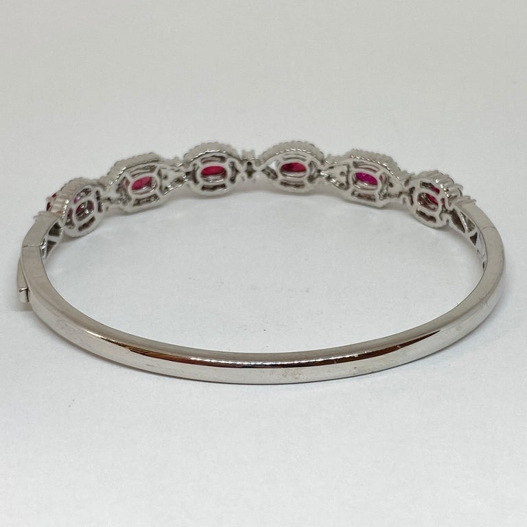 Oval Ruby and Diamond Halo Bangle Bracelet 14 Karat 3.37RTW 1.57DTW For ...