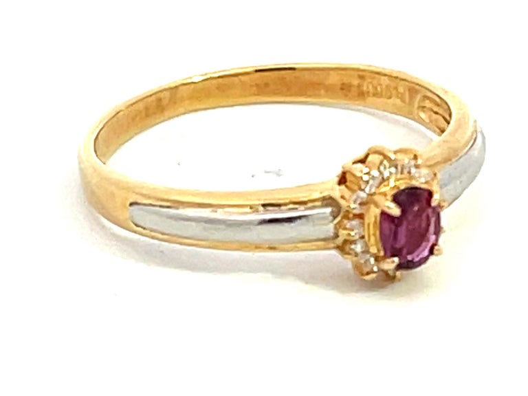 Oval Ruby and Diamond Halo Ring in 18k Yellow Gold and Platinum For ...