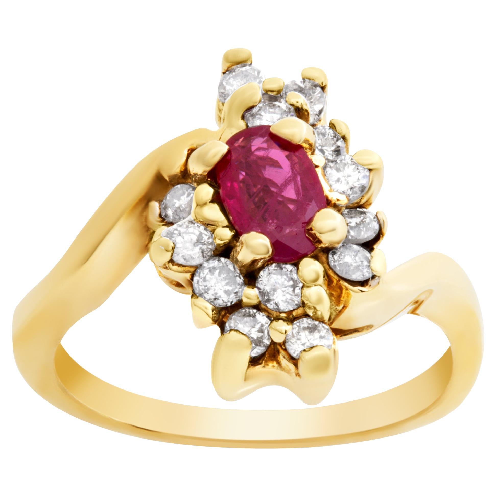 Oval ruby and diamond ring 18k yellow gold For Sale at 1stDibs