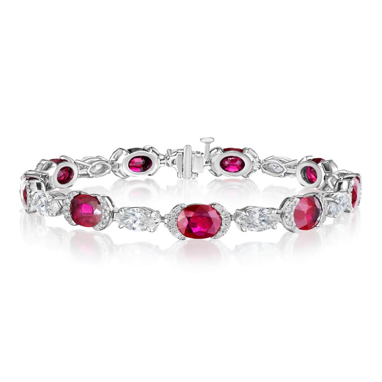 Oval Ruby and Marquise Diamond Bracelet For Sale at 1stDibs