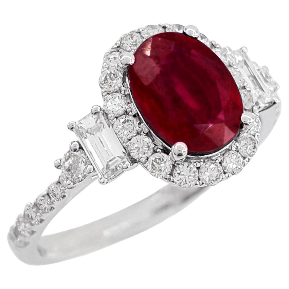 Oval Ruby Diamond Halo Engagement Ring For Sale at 1stDibs