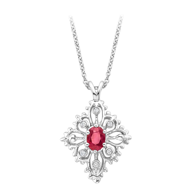 Oval Ruby Diamond Pendant For Sale at 1stdibs