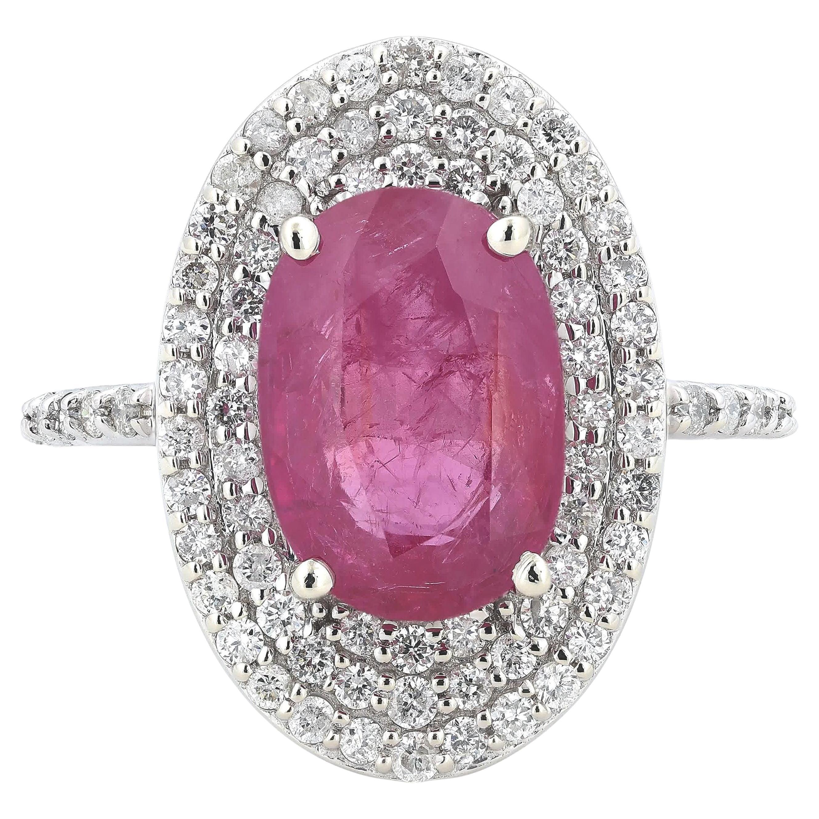 GRS Certified 4.21 Carat Burmese Oval Unheated Ruby 18K Gold Cocktail ...