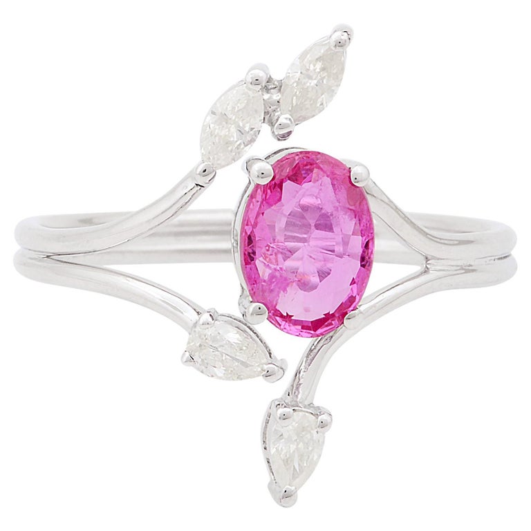 Oval Ruby Gemstone Ring Marquise Pear Diamond 10 Karat White Gold Fine ...