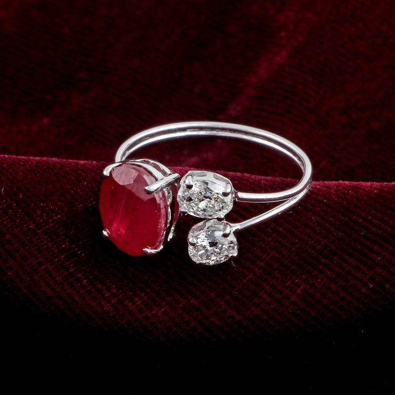 Oval Ruby Gemstone Ring SI Clarity HI Color Diamond 14k White Gold Fine ...