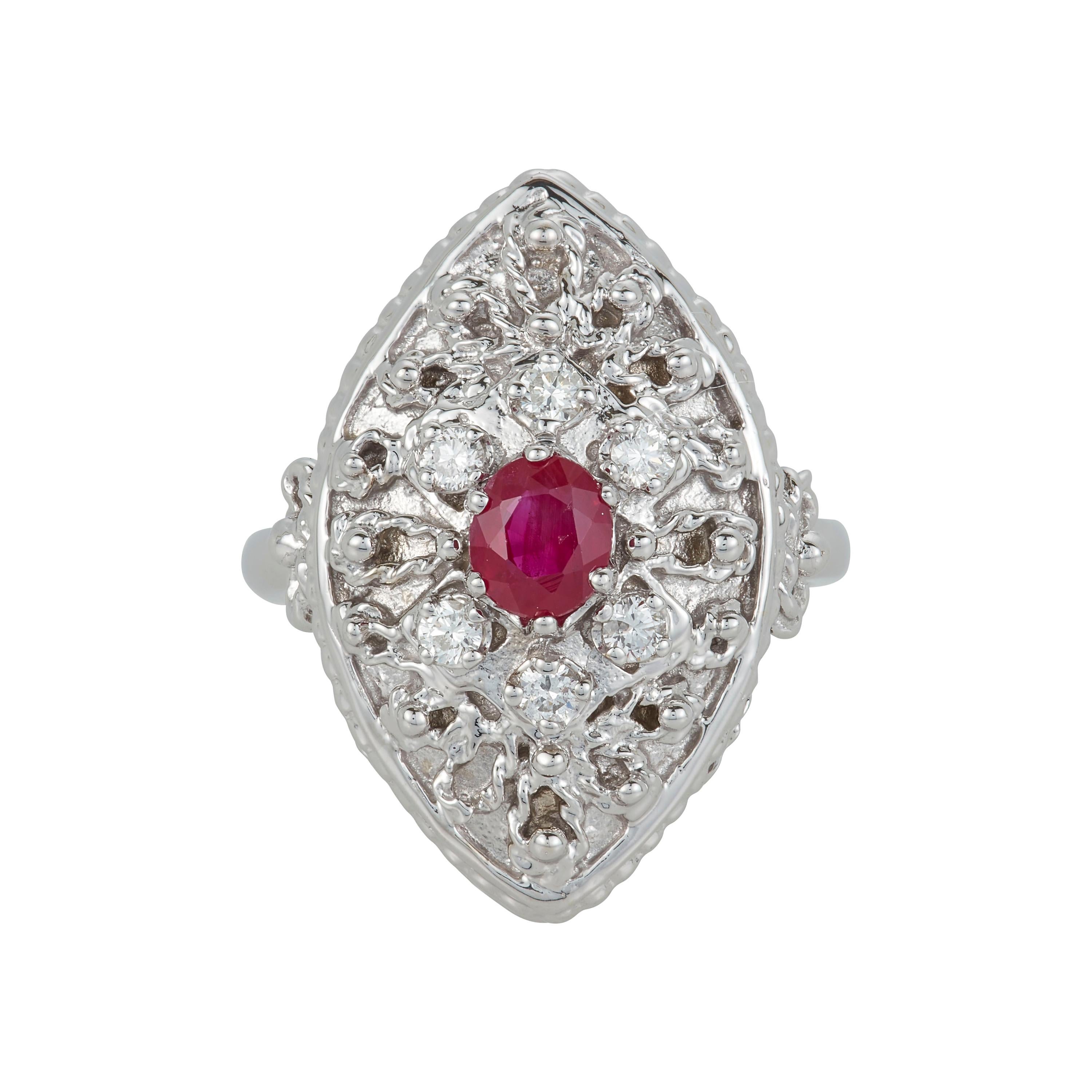 White Gold Lead Glass Filled Ruby and Diamond Ring, 14k Oval Brilliant ...