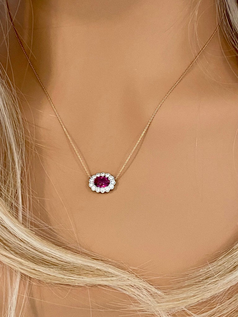 Oval Ruby Surrounded by Diamonds White and Rose Gold Layered Necklace ...