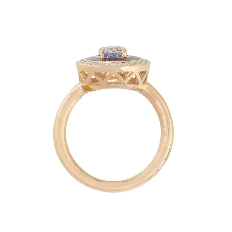 Oval Sapphire Dark Red Enamel Ring with Diamonds For Sale at 1stDibs
