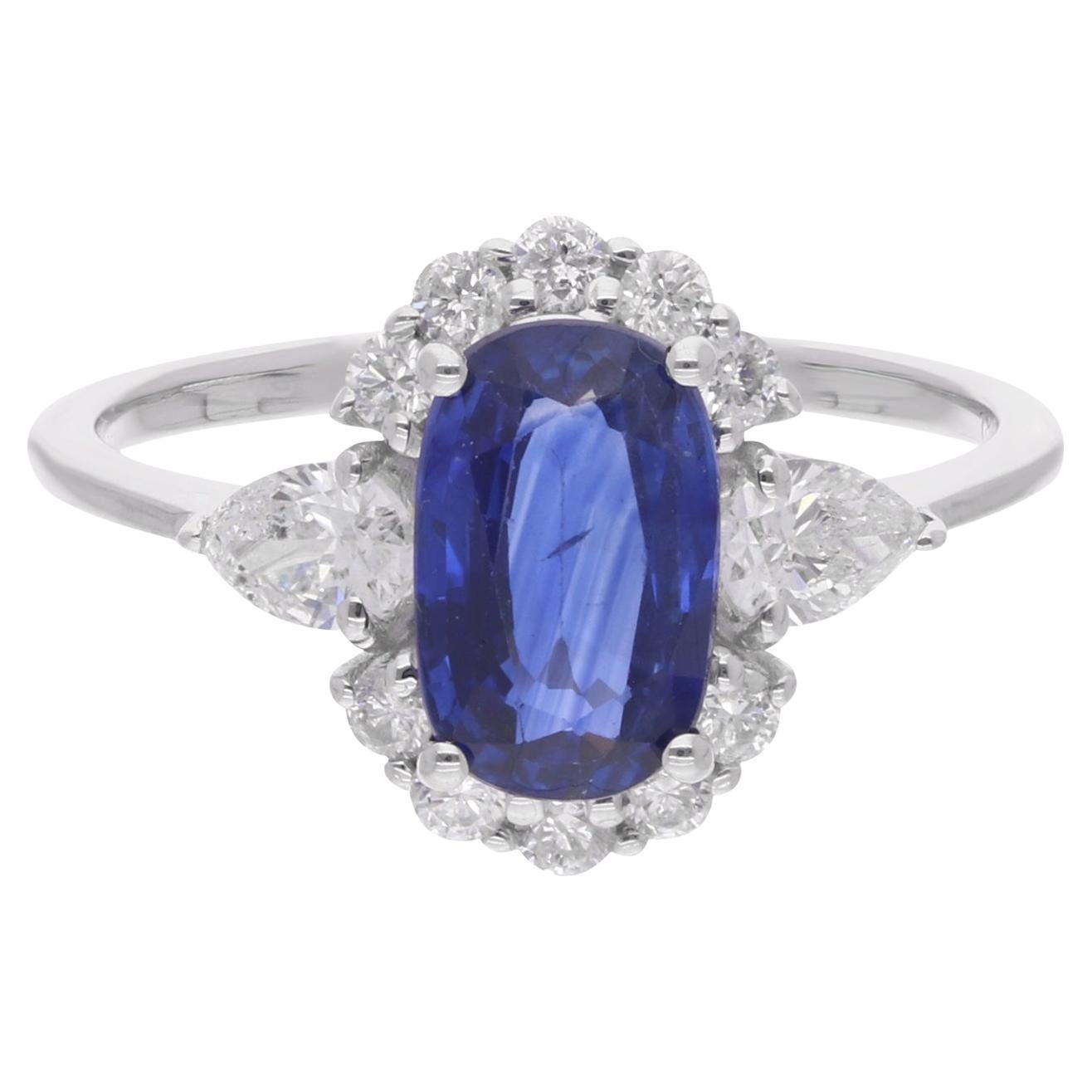 Oval Sapphire Natural Diamond Halo Ring SI/HI 18 Karat White Gold HRD ...