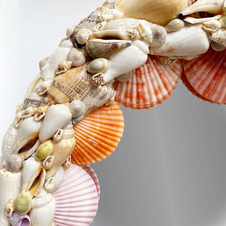 Oval Sea Shell Encrusted Wall Mirror in Pink, Purple and Yellow at 1stDibs