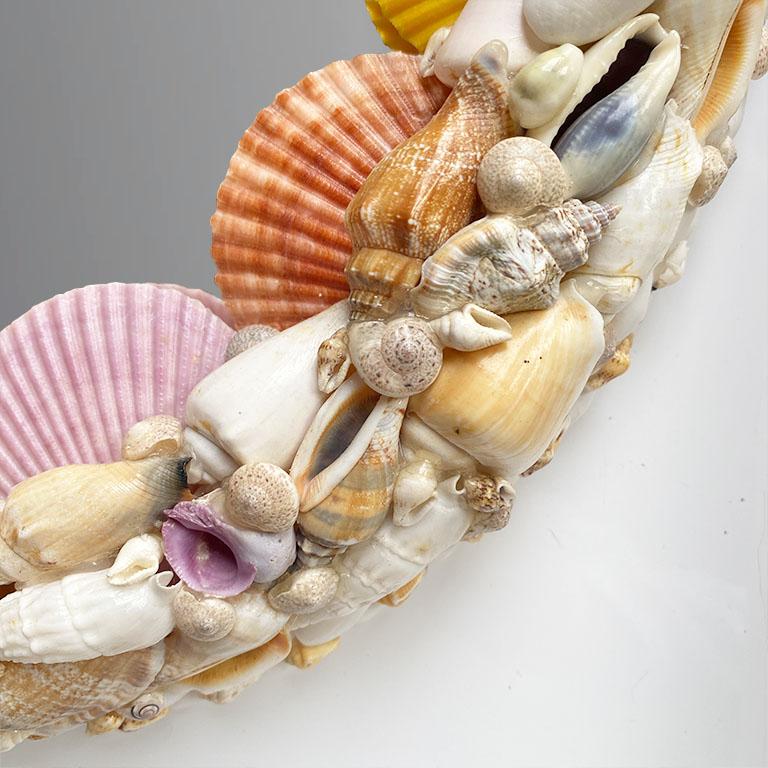 Oval Sea Shell Encrusted Wall Mirror in Pink, Purple and Yellow at 1stDibs