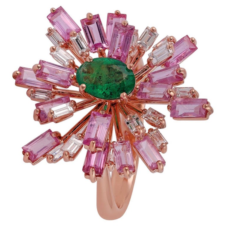 Oval Shape Emerald with Diamond Ring Studded in 18k Rose Gold For Sale ...