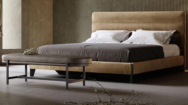 Oval Shape Metal Bench Upholstered in Custom Leather Colors For Sale at ...