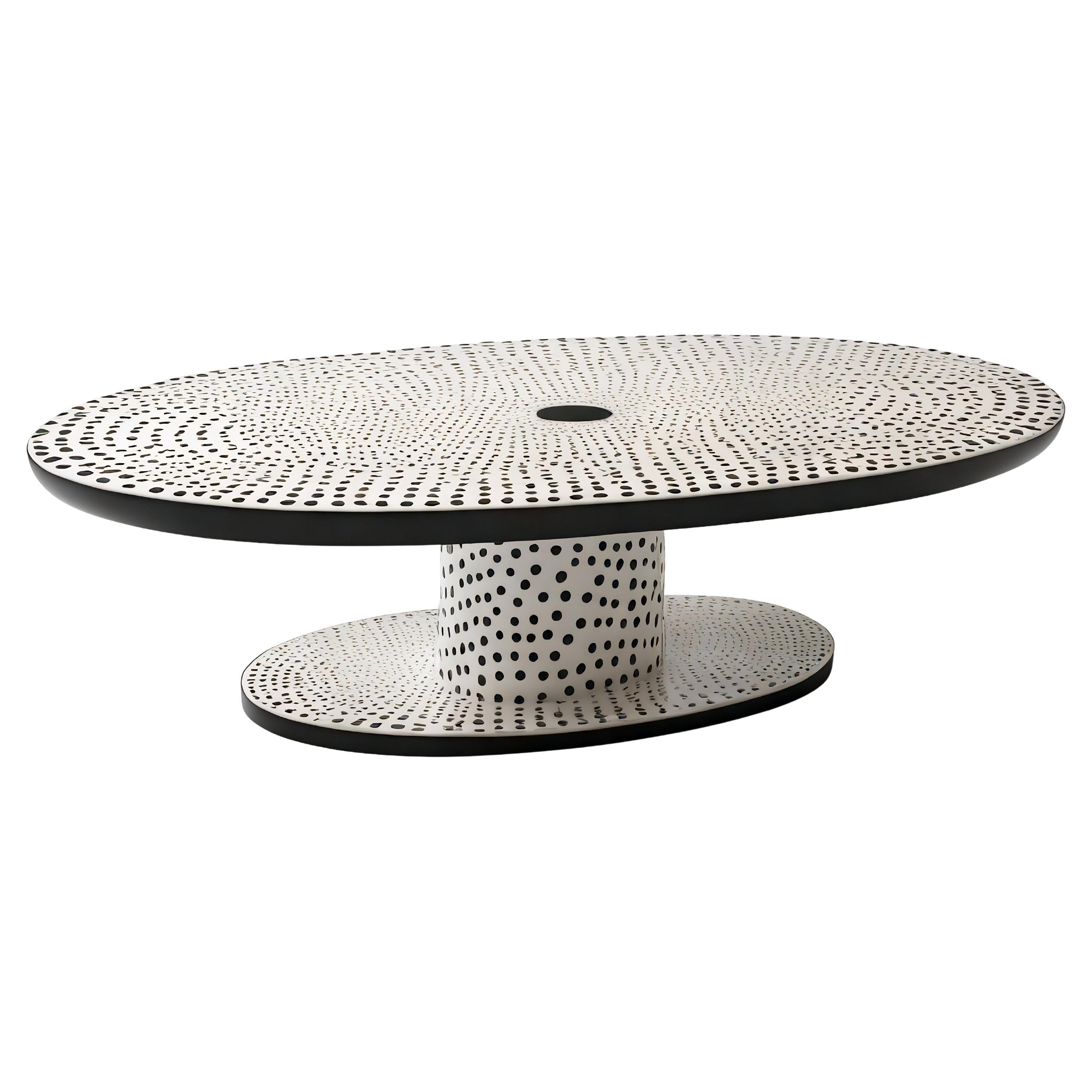 Oval Shape Polkadot Black and White Coffee Table For Sale at 1stDibs