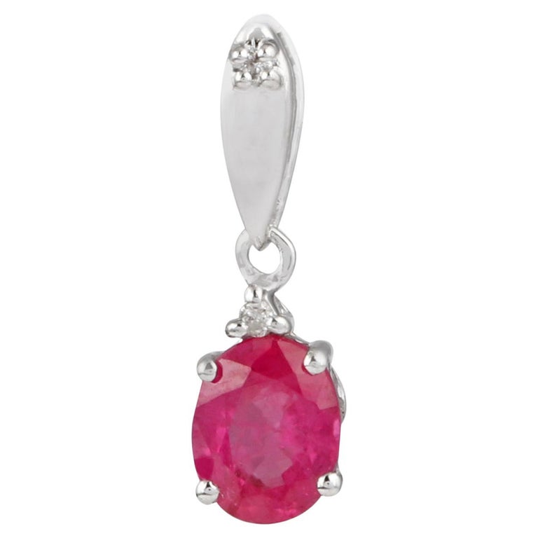 Ovaler Rubin-Edelstein-Charm-Anhänger aus 14 Karat Weißgold feiner ...