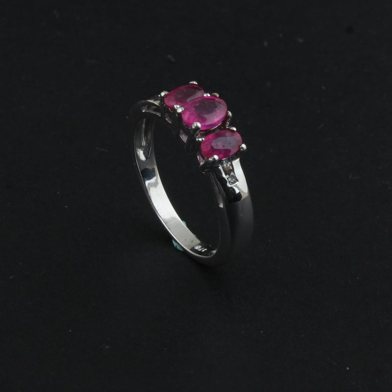Customizable Oval Shape Ruby Gemstone Ring 9 Karat White Gold Diamond ...