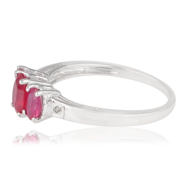 Customizable Oval Shape Ruby Gemstone Ring Diamond 9 Karat White Gold ...
