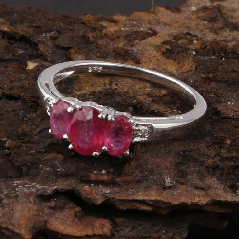 Customizable Oval Shape Ruby Gemstone Ring Diamond 9 Karat White Gold ...