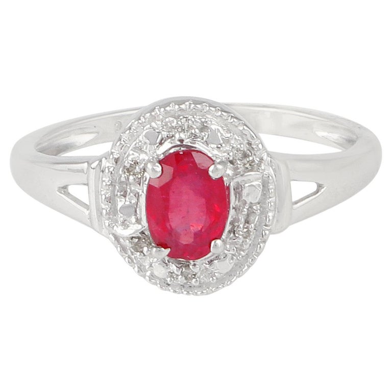 Oval Shape Ruby Gemstone Wedding Ring Diamond 9 Karat White Gold Fine ...