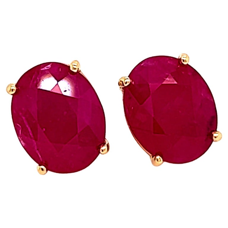 Oval Shape Ruby Stud Earrings 14k Y Gold 7.10 TCW Certified For Sale at ...