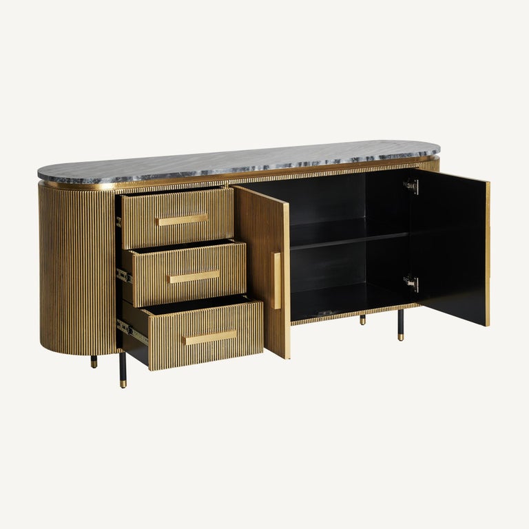 Oval Shaped Black Marble and Gilt Metal Sideboard For Sale at 1stDibs