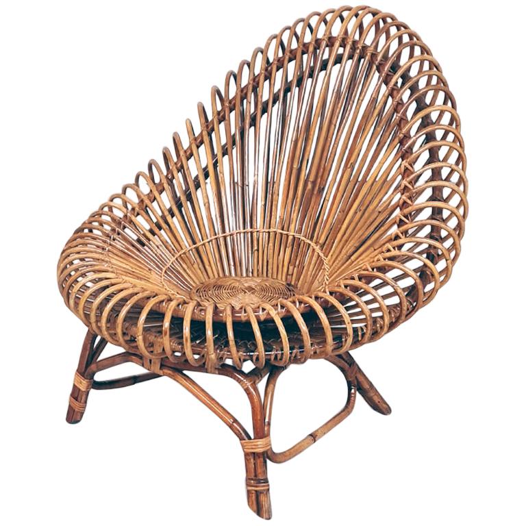 Oval-Shaped Rattan Armchair in the Manner of Franco Albini, 1960s at ...