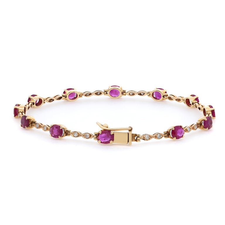 Oval Shaped Ruby and Diamond Ladies Bracelet 18K Yellow Gold For Sale ...