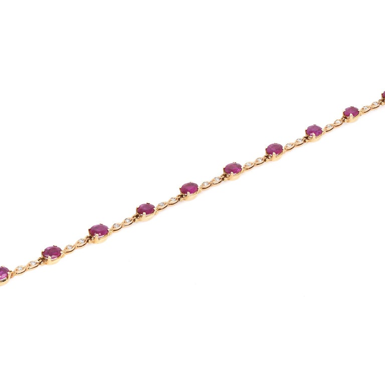 Oval Shaped Ruby and Diamond Ladies Bracelet 18K Yellow Gold For Sale ...