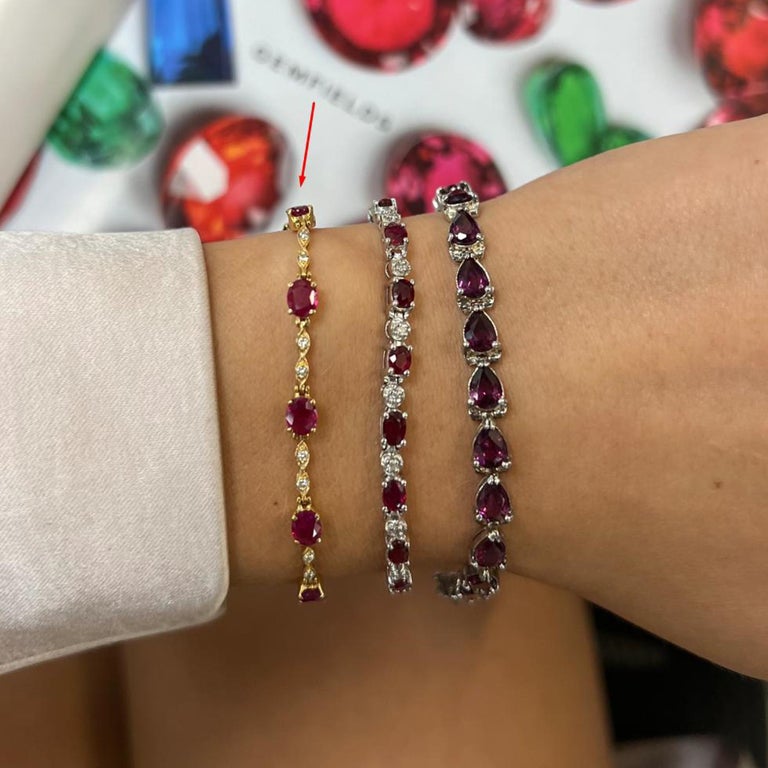 Oval Shaped Ruby and Diamond Ladies Bracelet 18K Yellow Gold For Sale ...