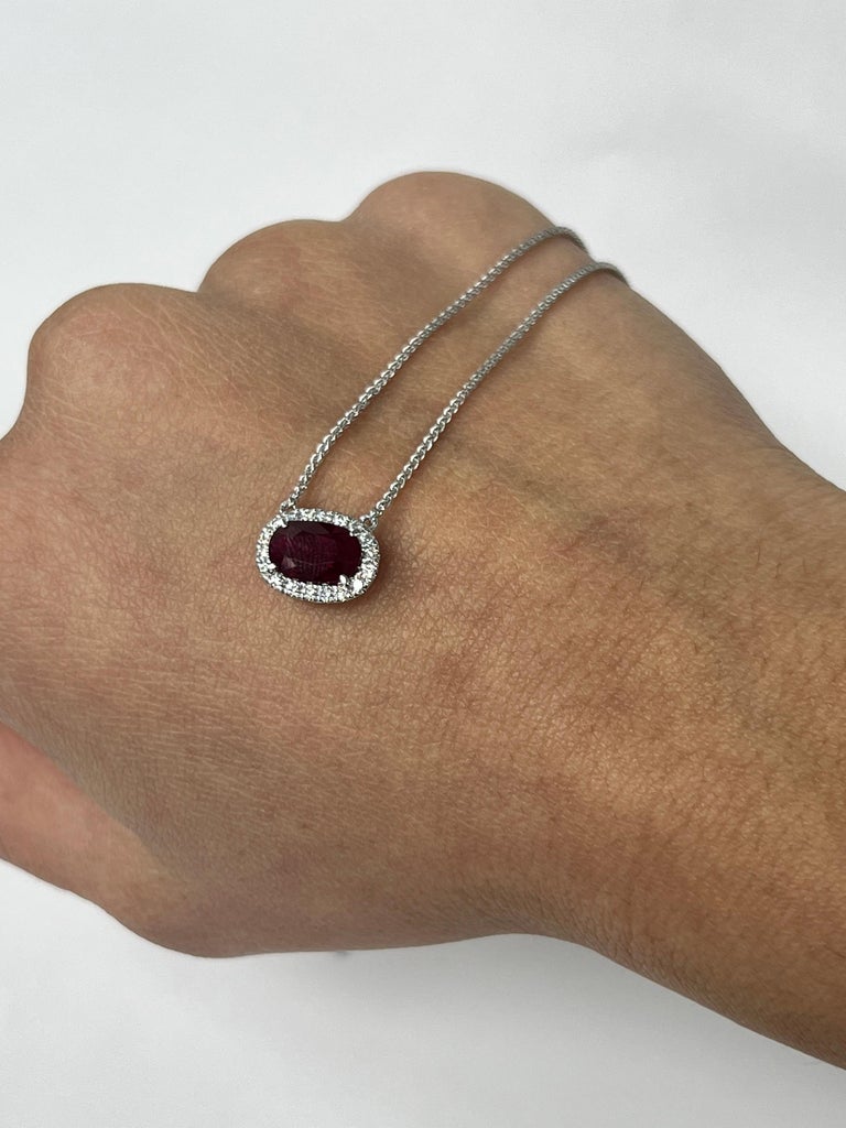 Oval Shaped Ruby and Diamond Necklace For Sale at 1stDibs