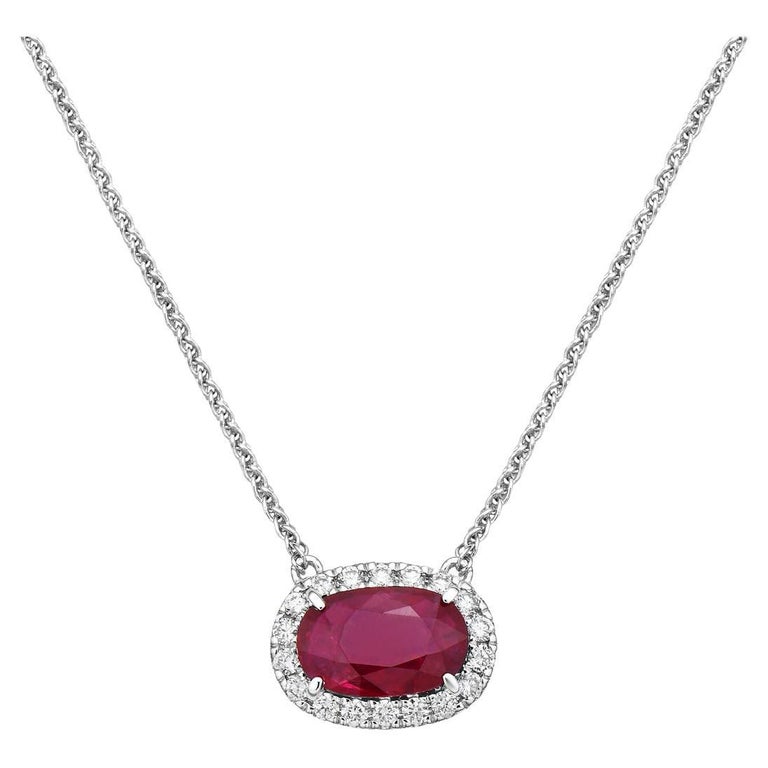 Oval Shaped Ruby and Diamond Necklace For Sale at 1stDibs