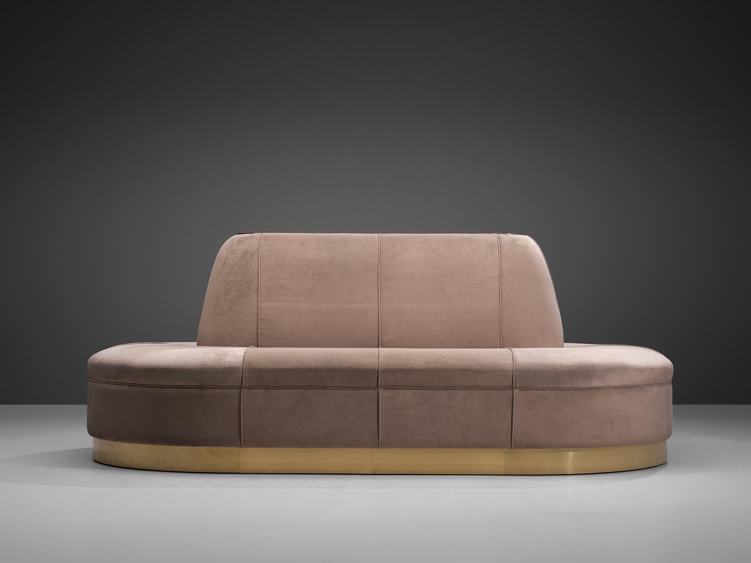 Oval Shaped Sofa in Soft Pink Velvet Upholstery For Sale at 1stDibs