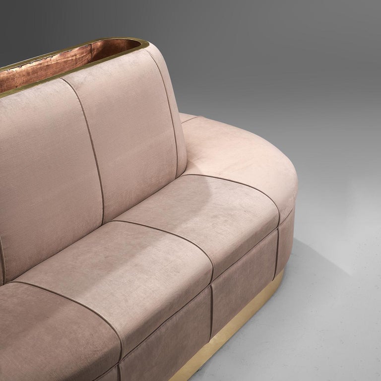 Oval Shaped Sofa in Soft Pink Velvet Upholstery For Sale at 1stDibs