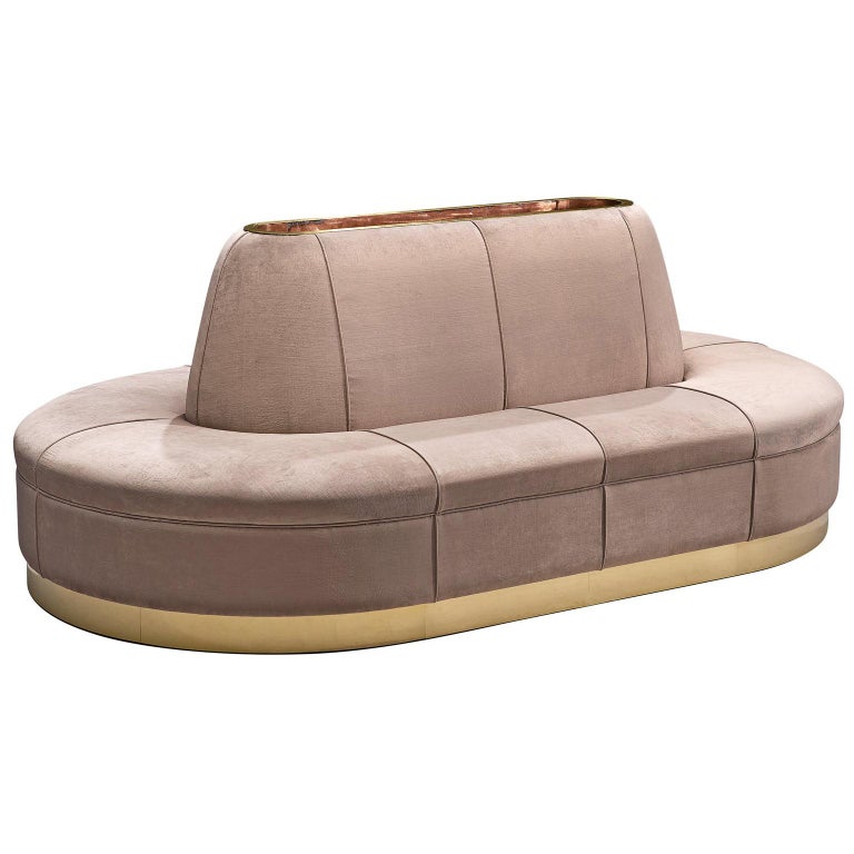 Oval Shaped Sofa in Soft Pink Velvet Upholstery For Sale at 1stDibs