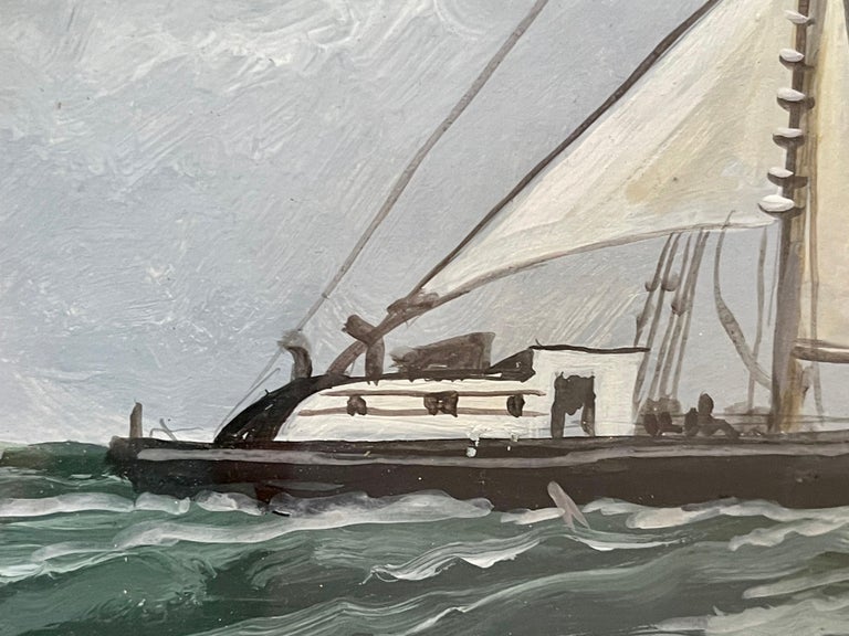 Oval Ship Painting of the "Doris Susan" Schooner, Lunenburg, Nova ...