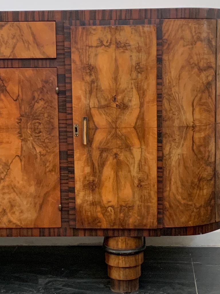 Oval Sideboard with Mirror in Walnut, Burl and Ebony Macassar, Italy ...