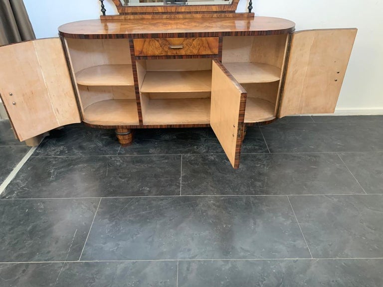 Oval Sideboard with Mirror in Walnut, Burl and Ebony Macassar, Italy ...