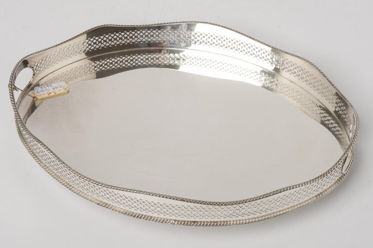 Oval Silver Plate Gallery Tray For Sale at 1stDibs