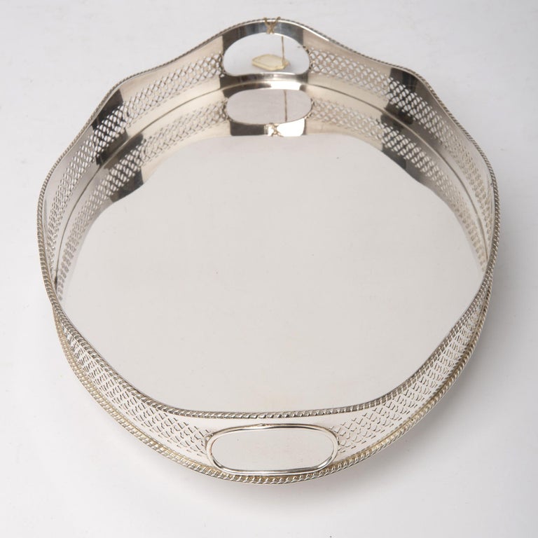 Oval Silver Plate Gallery Tray For Sale at 1stDibs