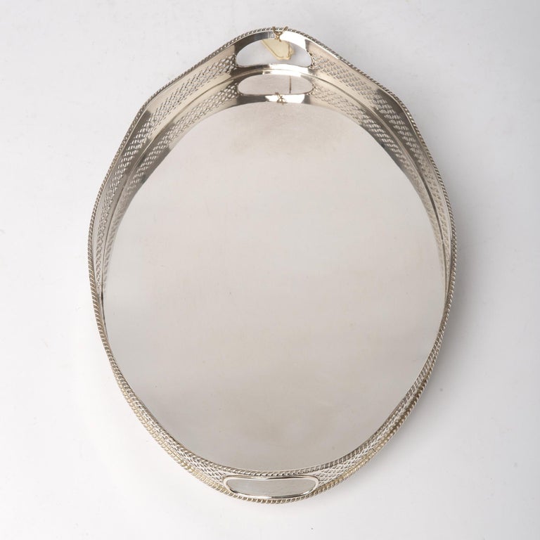 Oval Silver Plate Gallery Tray For Sale at 1stDibs