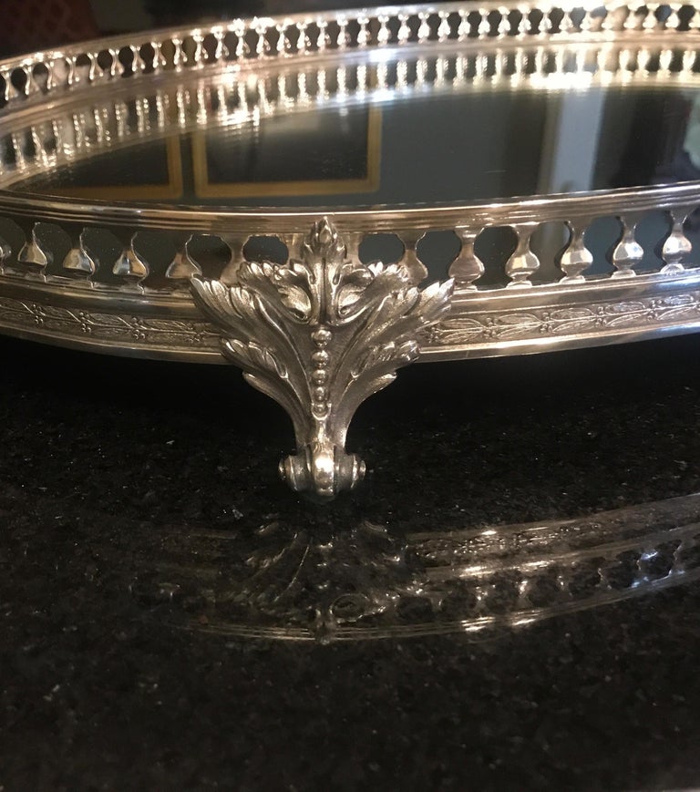 Oval Silvered Bronze Mirrored Plateau Tray at 1stDibs